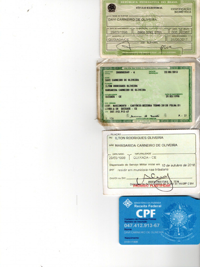 Título Eleitoral, RG, Reservista e CPF | PDF