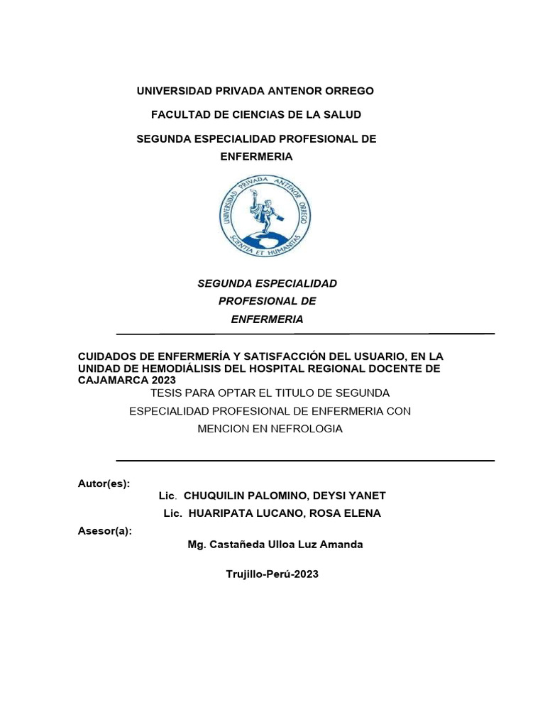 Tesis Upao 2023. | PDF | Enfermedad renal crónica | Enfermería Tesis Upao 2023. | PDF | Enfermedad renal crónica | Enfermería