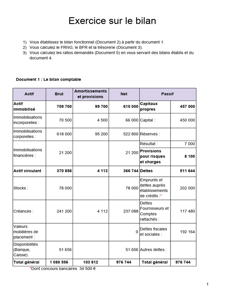 Exercice Bilan Avec Ratio | PDF
