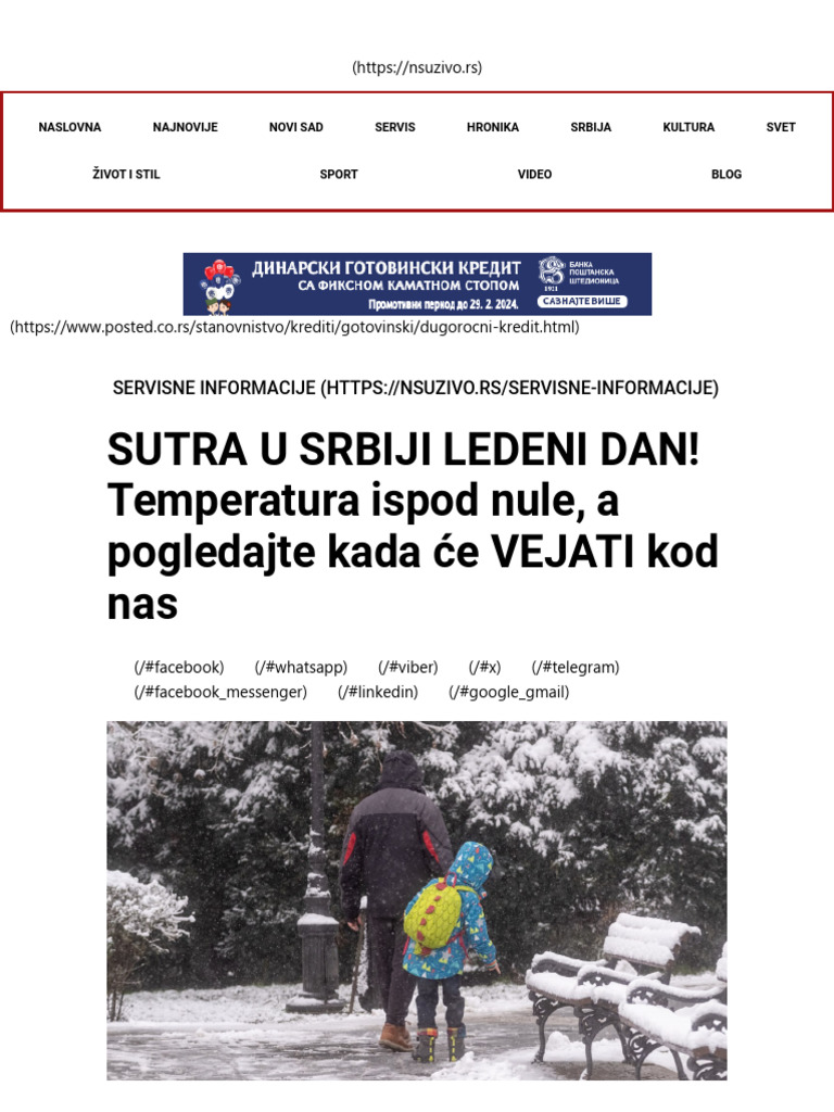 SUTRA U SRBIJI LEDENI DAN! Temperatura Ispod Nule, A Pogledajte | PDF