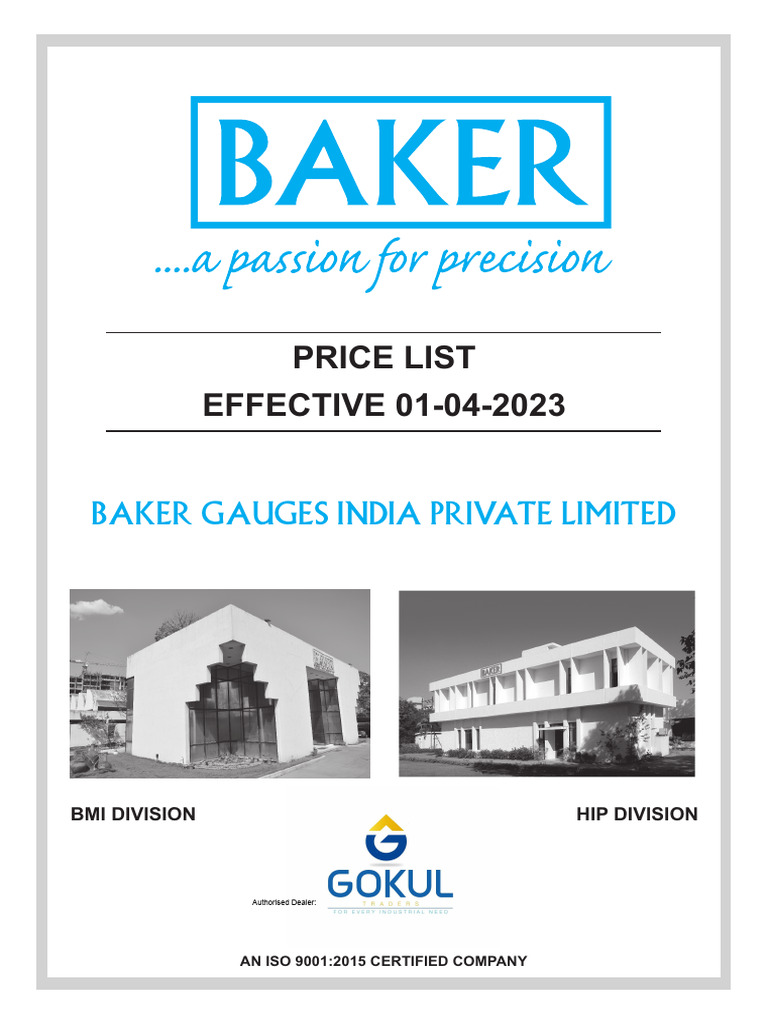 BAKER GAUGES Price List Effective 01.04.2023 Gokul Traders | PDF