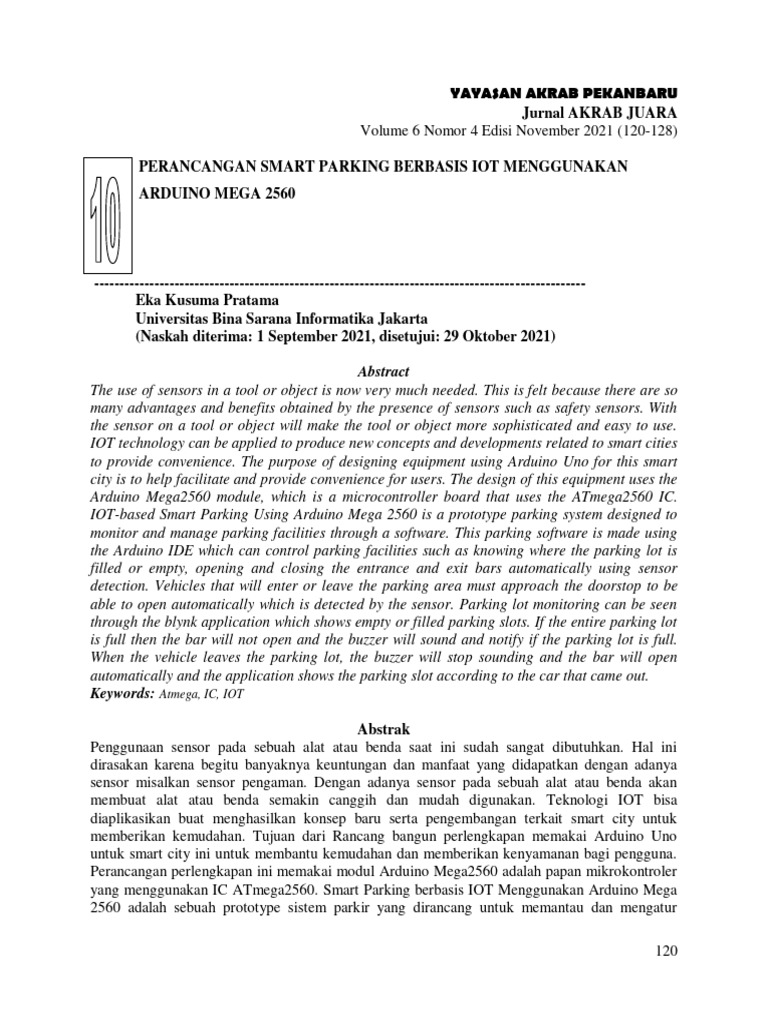 Perancangan Smart Parking Berbasis Iot Menggunakan Arduino Mega 2560 | PDF | Arduino | Computer ...