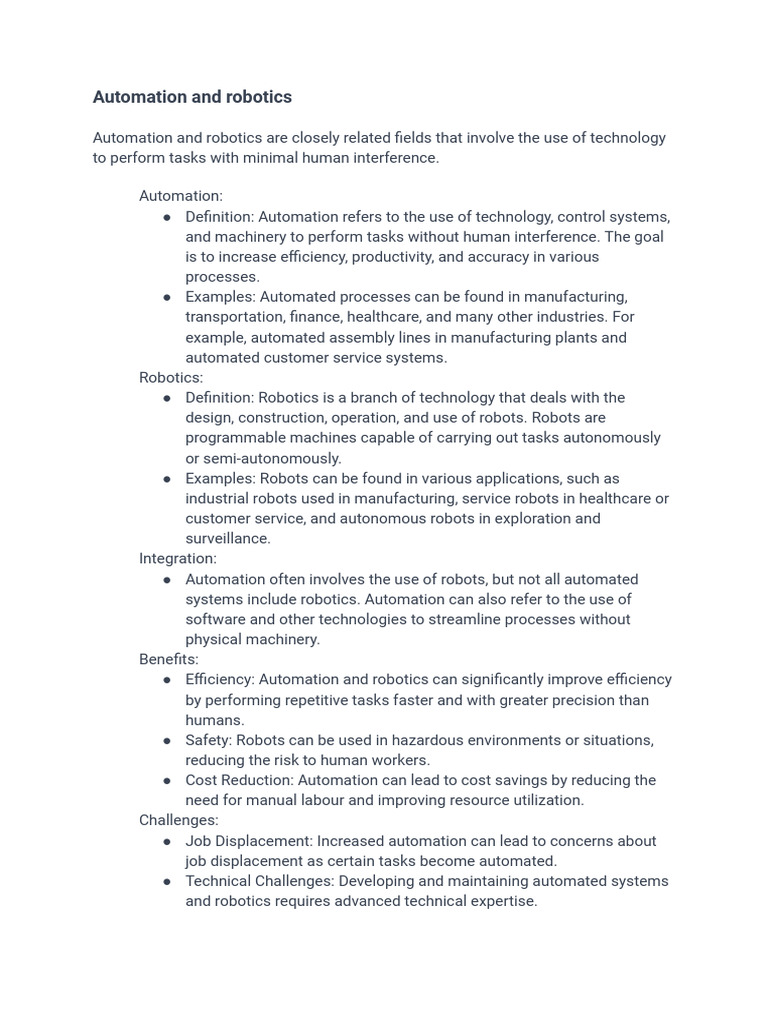 Automation and Robotics Notes | PDF