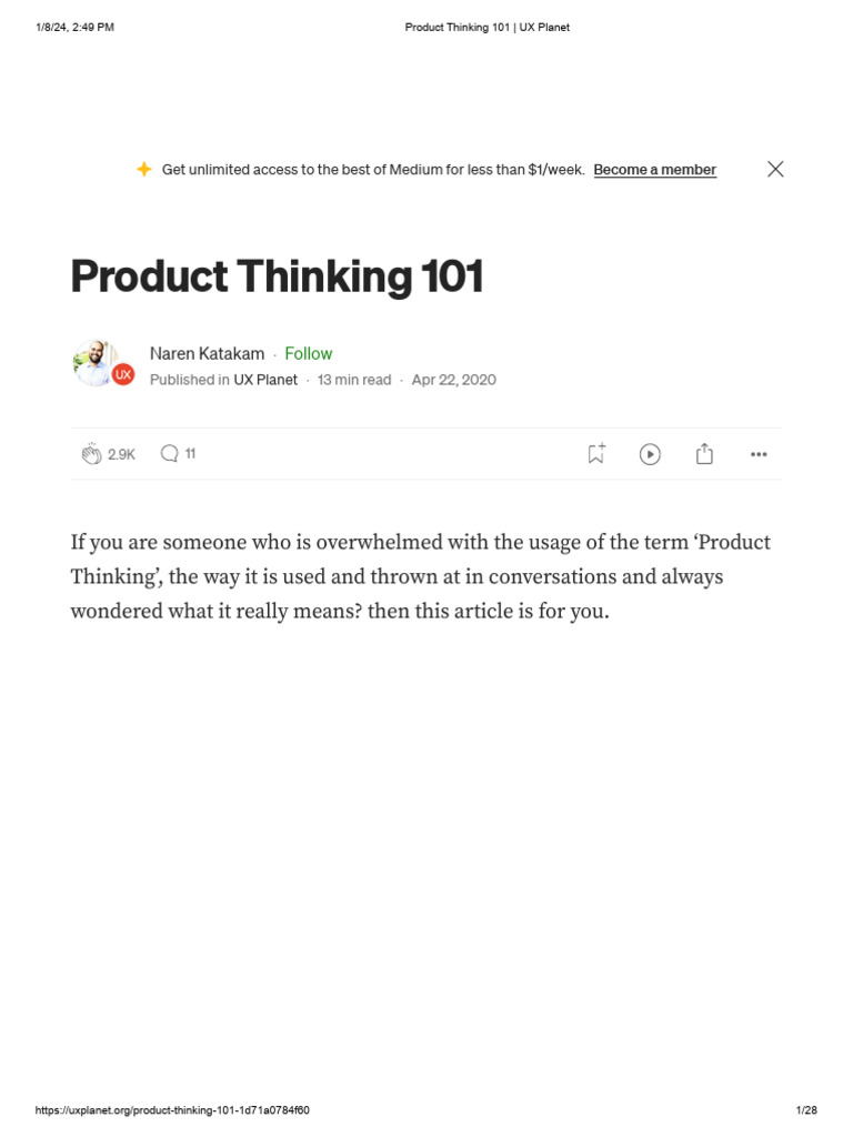 Product Thinking 101 - UX Planet | PDF
