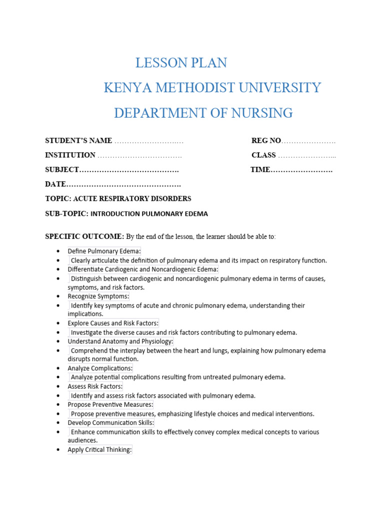 Nursing Schemes of Work and Lesson Plans | PDF