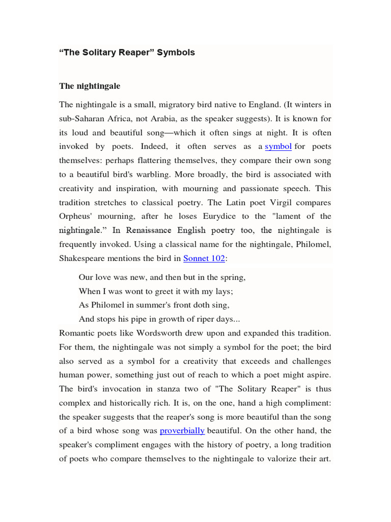Solitary Reaper Symbols | PDF | Poetry