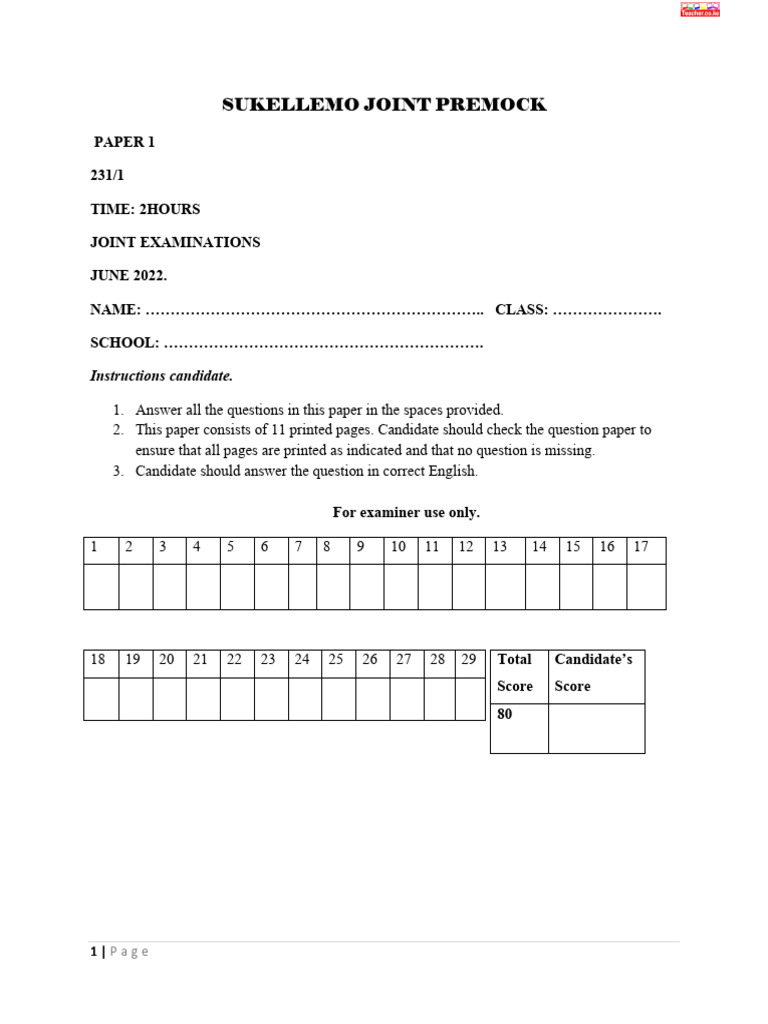 Sukellimo Bio Pp1 Qns Teacher Co Ke | PDF | Heart | Anatomy