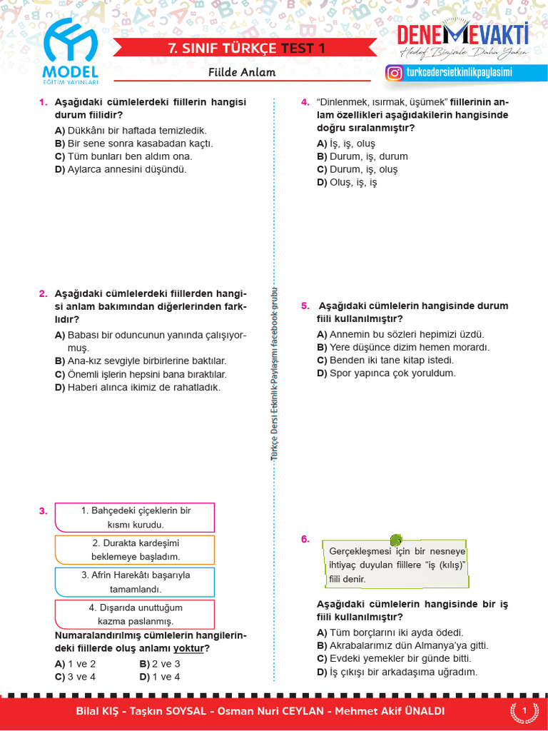 Çekimli Fiiller 13 Test | PDF