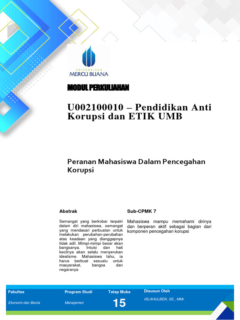 Mahasiswa dan Peran Anti Korupsi | PDF | Pengembangan Diri
