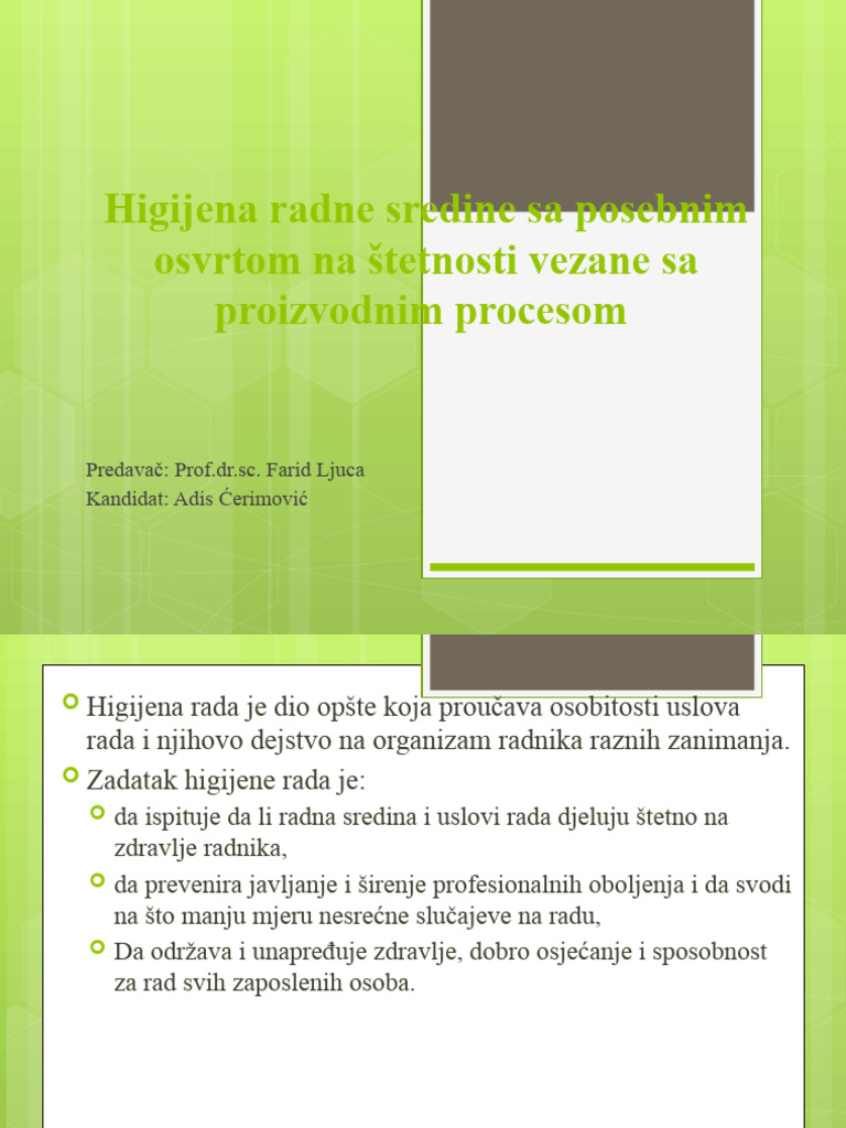 Higijena Radne Sredine | PDF