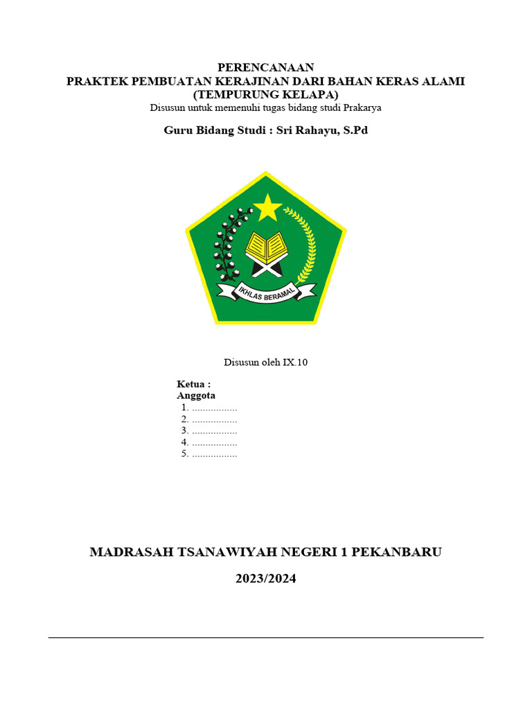 CONTOH Perencanaan Praktek Mapel Prakarya | PDF