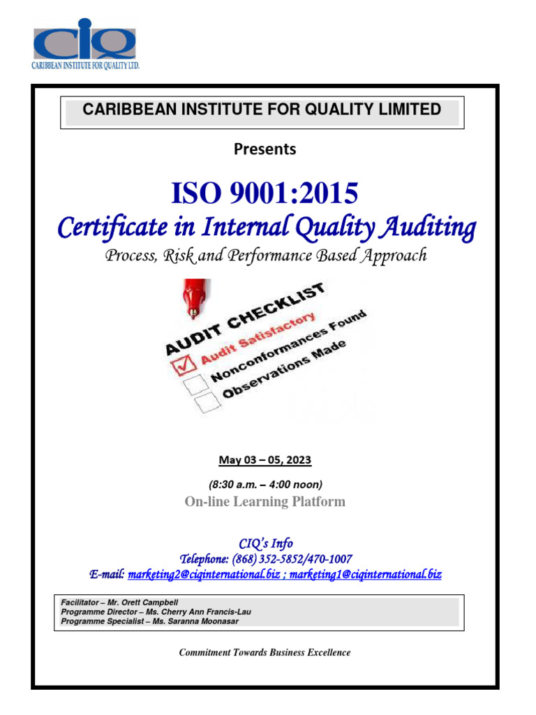 IQA Student Manual, 2023 | PDF | Audit | Quality Management System