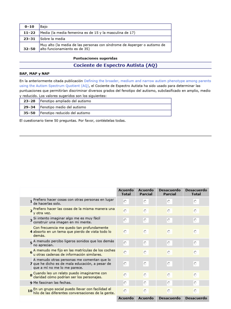 Questionaris Autisme | PDF | Espectro autista | Síndrome de Asperger