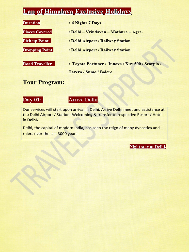 Delhi - Akshardham - Agra - Mathura - Vrindavan 6 Nights 7 Days Tour Package | PDF