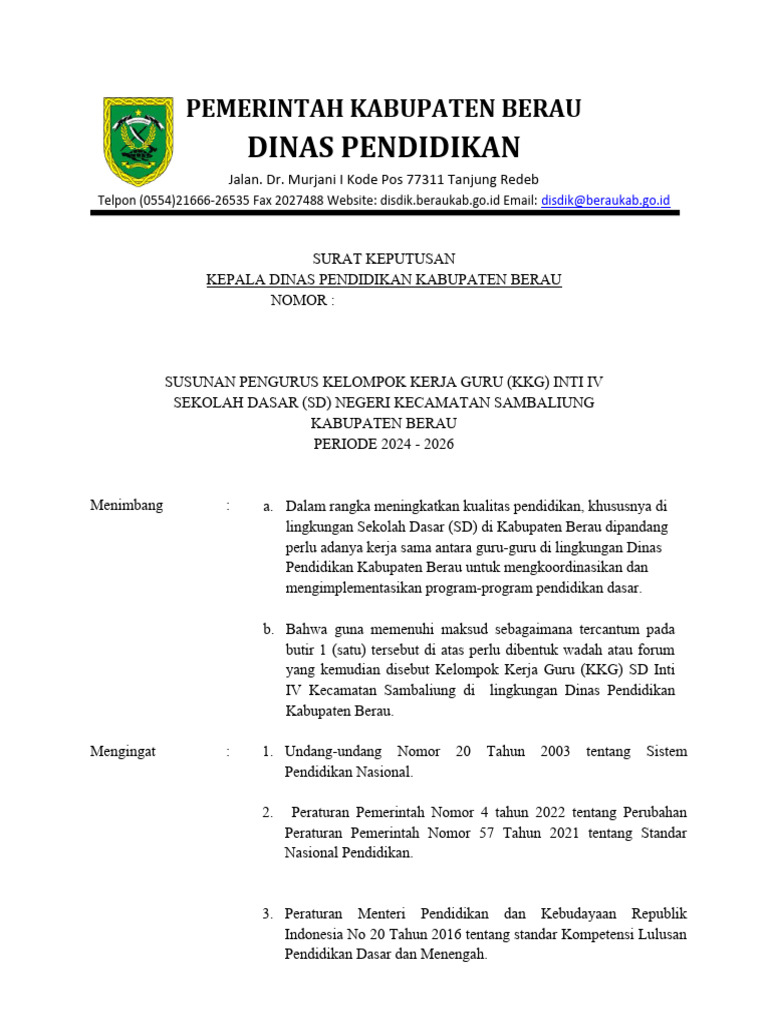 Contoh SK KKG Gugus SD Kecamatan Tanjung Redeb | PDF