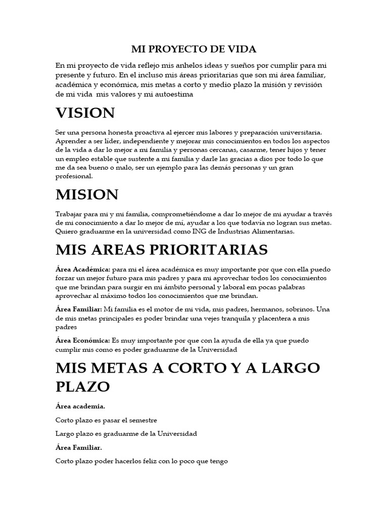Mi Proyecto de Vida | PDF