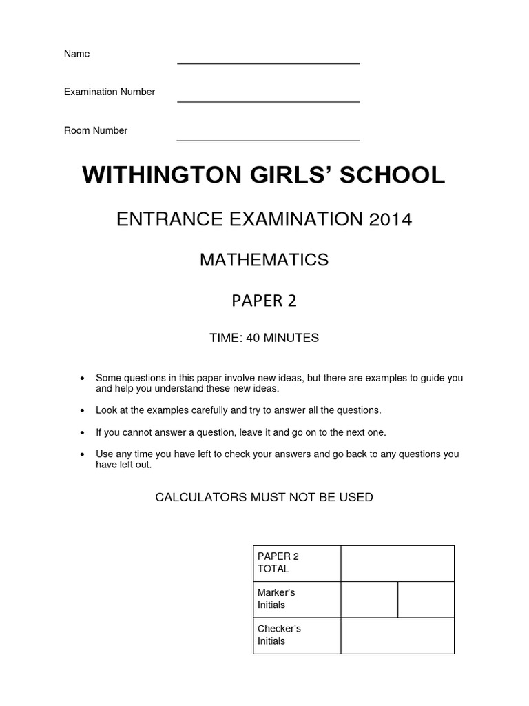 Mathematics 2014 PAPER 2 | PDF