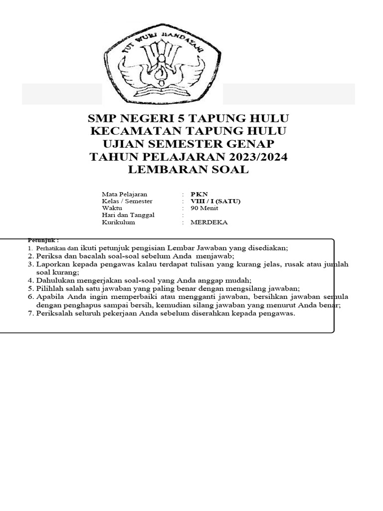 Soal PTS PKN Kelas 8 Kurikulum Merdeka | PDF