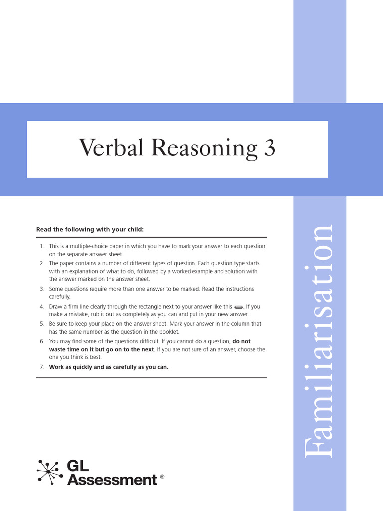 Verbal Reasoning 3 Test Booklet and Answer Sheet | PDF