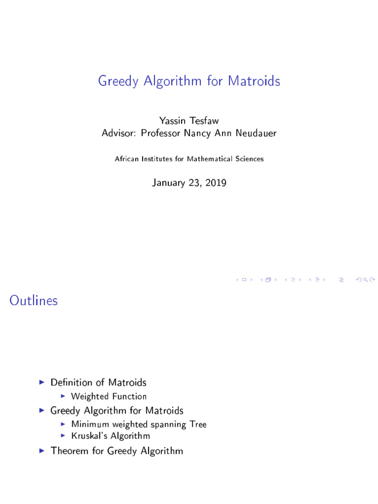 Greedy Algorithm For Matroids | PDF | Numerical Analysis | Mathematical Optimization