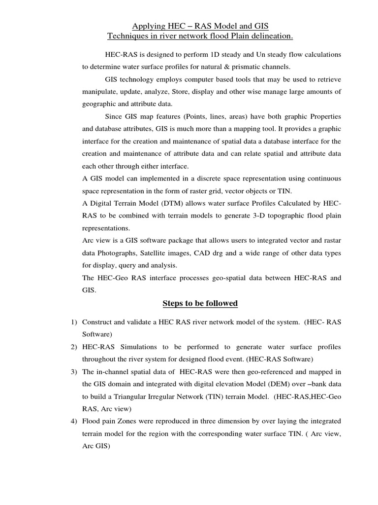 Applying HEC-RAS Model and GIS in River Network Flood Plain Delination ...