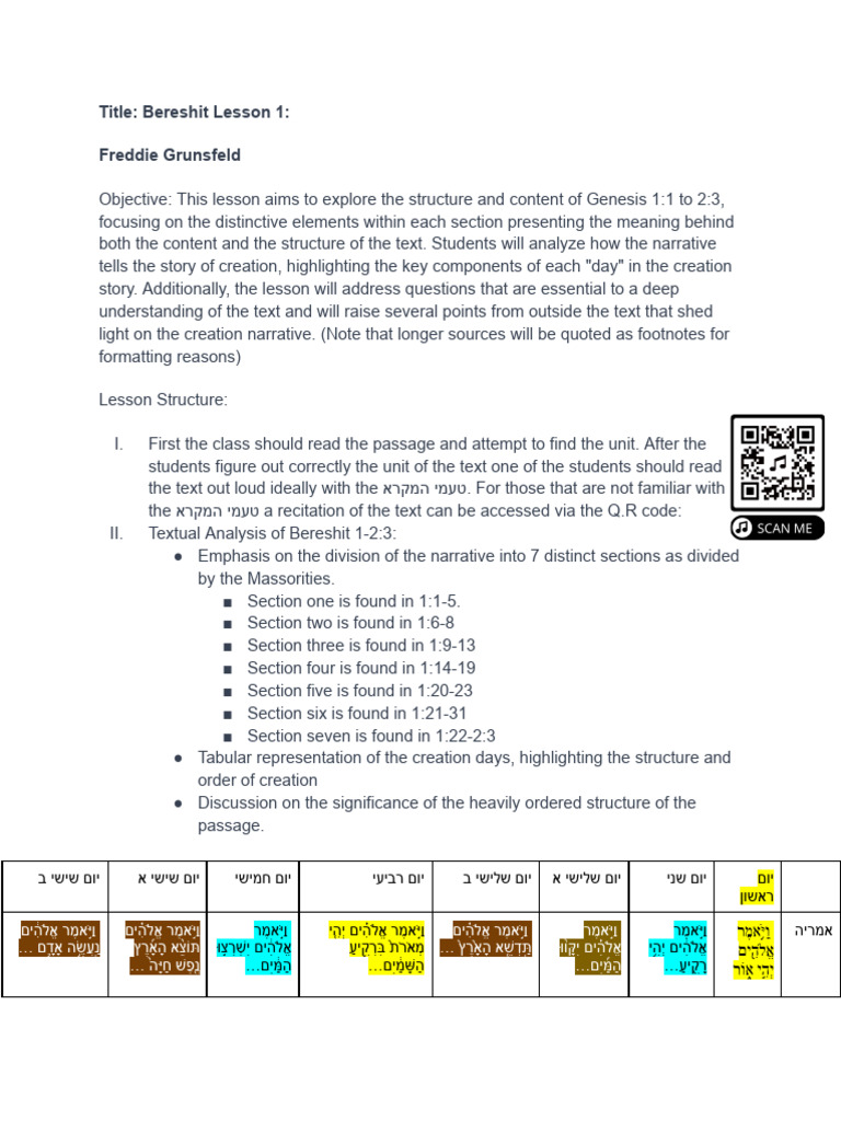 Bereshit Lesson 1 | PDF