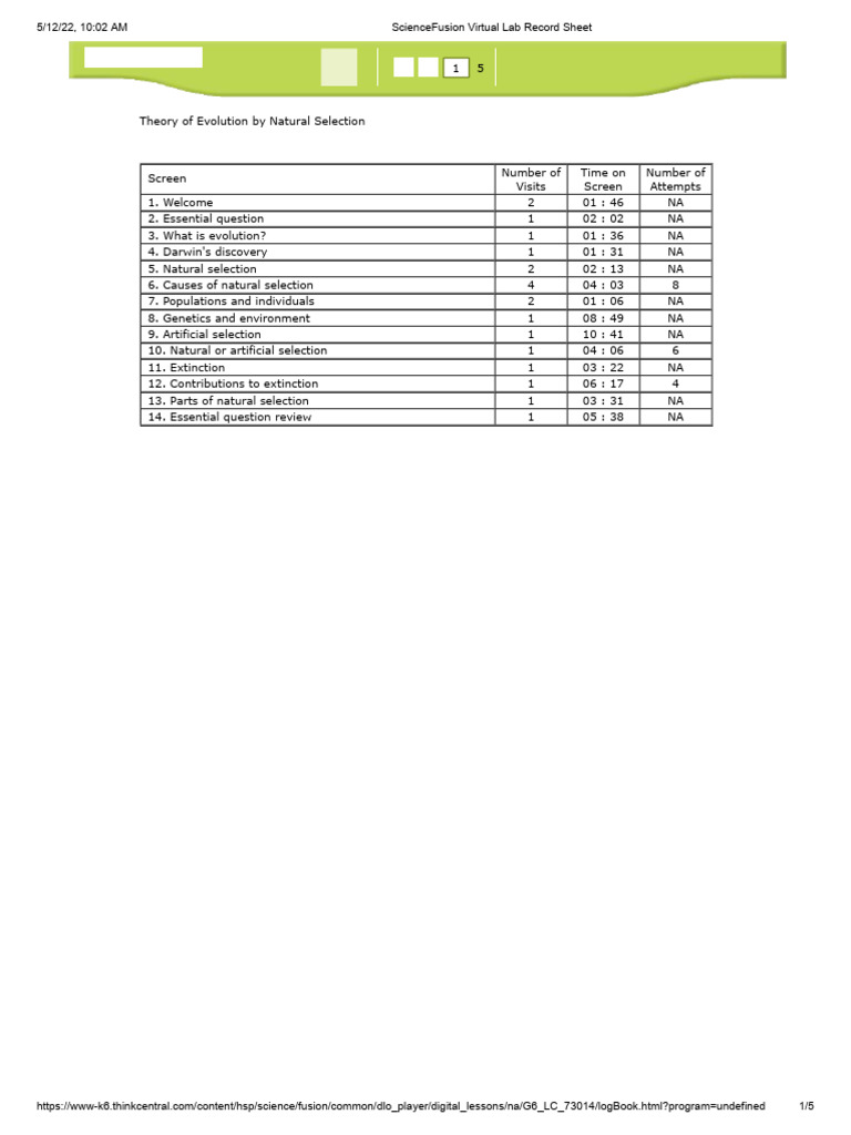 ScienceFusion Virtual Lab Record Sheet | PDF | Natural Selection ...