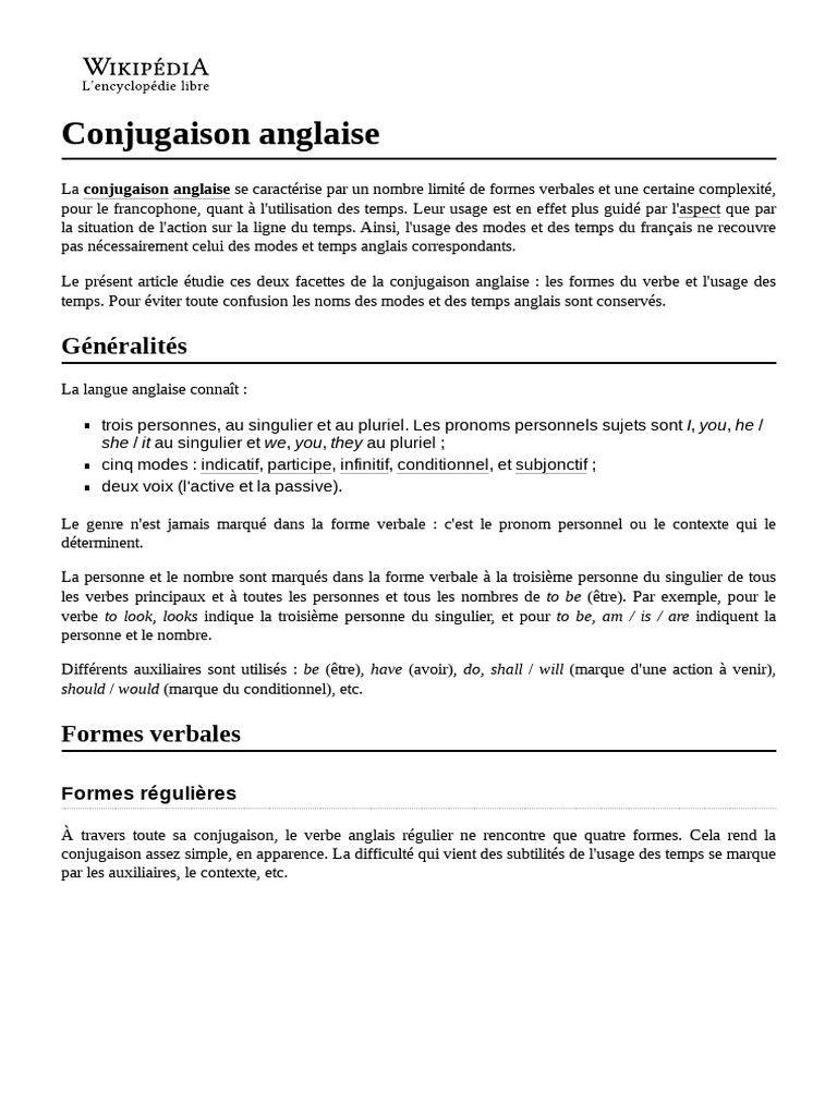 Conjugaison des verbes anglais | PDF | Conjugaison | Morphologie