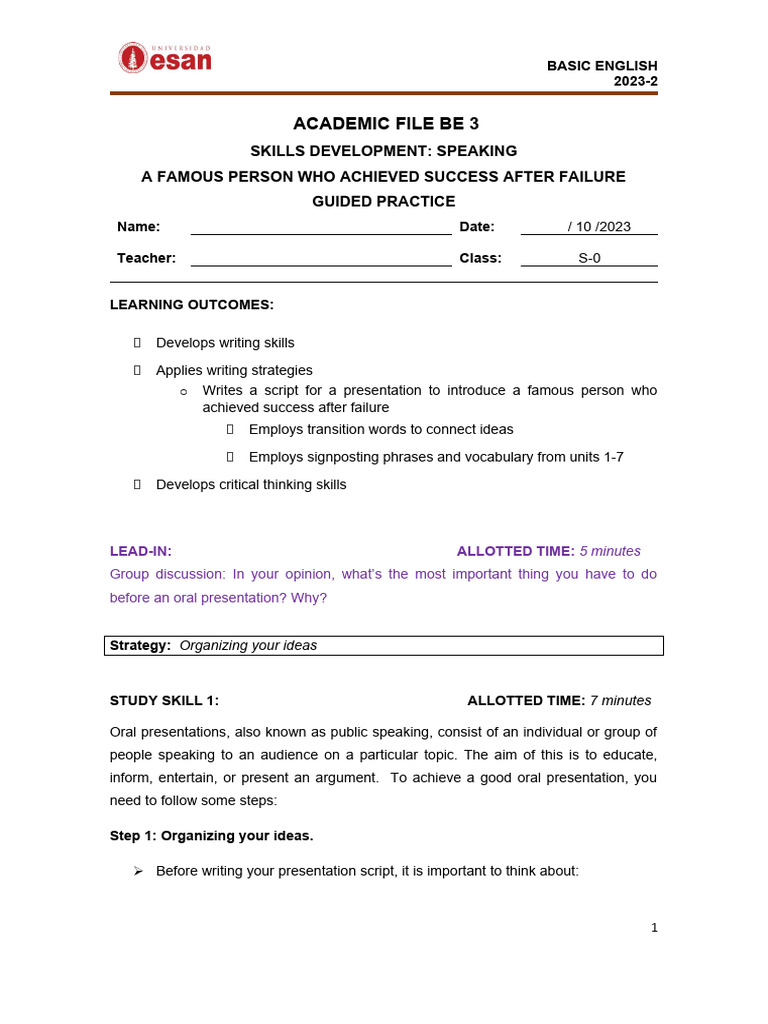 AF BE 3 WRITING A SCRIPT GUIDED PRACTICE 2023-2 - en Proceso | PDF | Public Speaking | English ...