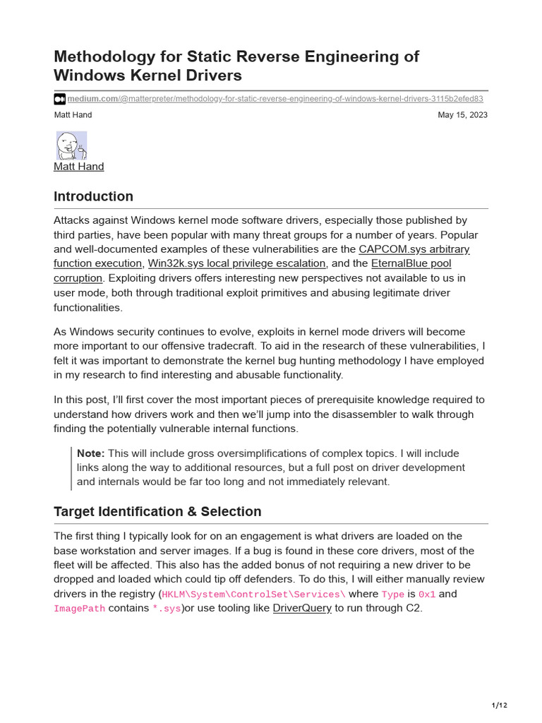 Static Reverse Engineering Windows Kernel Drivers | PDF | Computers