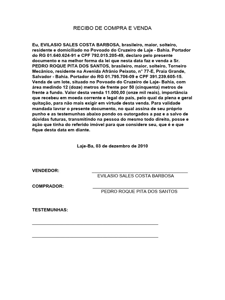 RECIBO DE COMPRA E VENDA | PDF