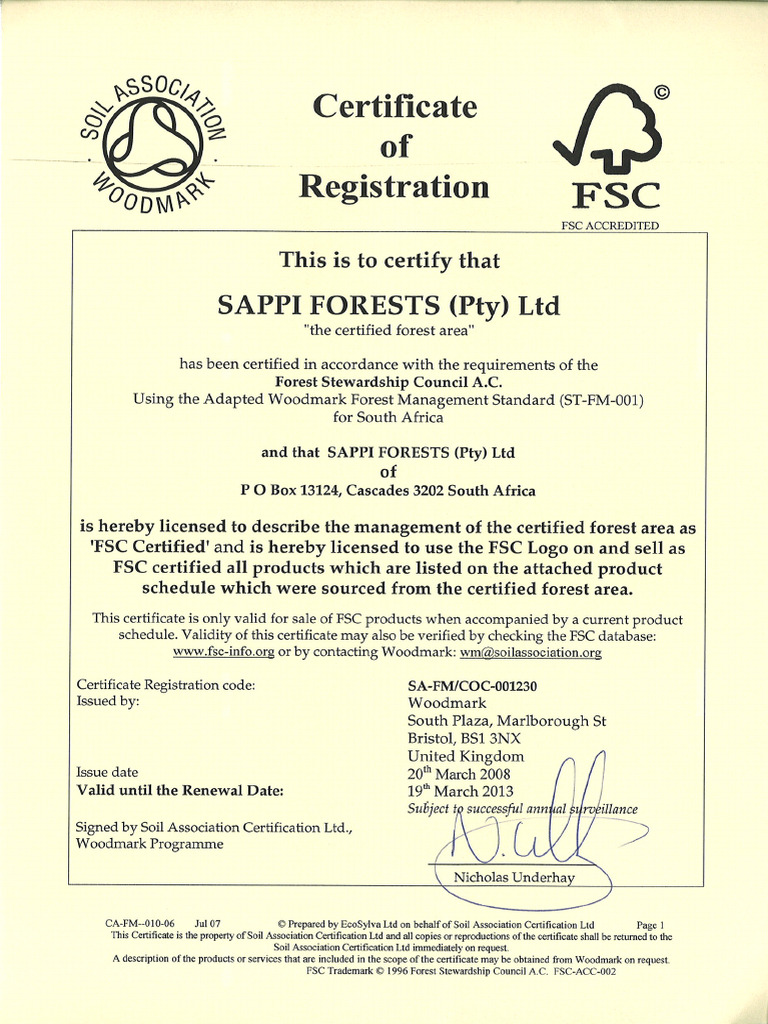 FSC Sappi Forest Certificate | PDF
