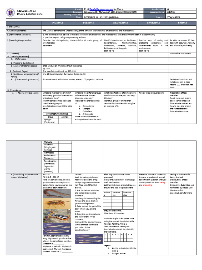 DLL - Science 6 - Q2 - W6 | PDF