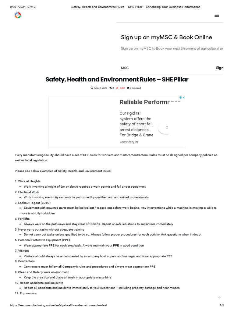 Safety, Health and Environment Rules - SHE Pillar - Enhancing Your ...