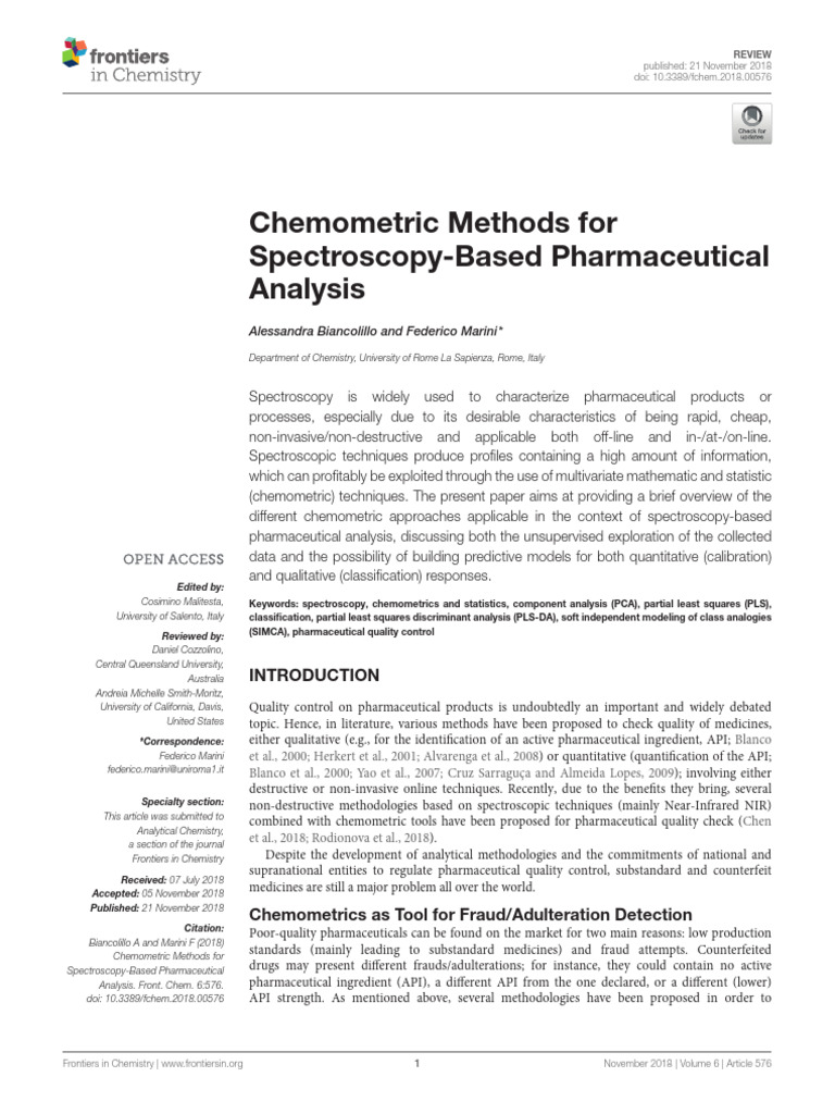 Chemometric Methods For Spectroscopy-Based Pharmaceutical Analysis | PDF | Principal Component ...