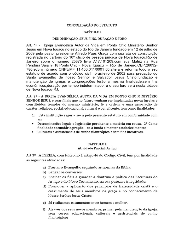 Modelo Estatuto de Igreja | PDF | Batismo