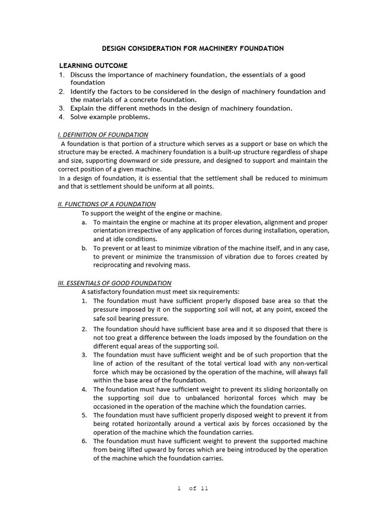 Design Consideration For Machine Foundation | PDF