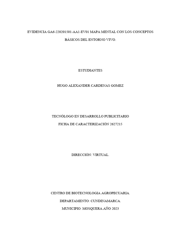 Evidencia Ga6 220201501 Aa1 Ev01 Mapa Mental Con Los Conceptos Básicos Del Entorno Vivo Pdf 
