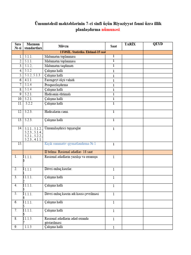 7 Ci Sinif Riyaziyyat | PDF