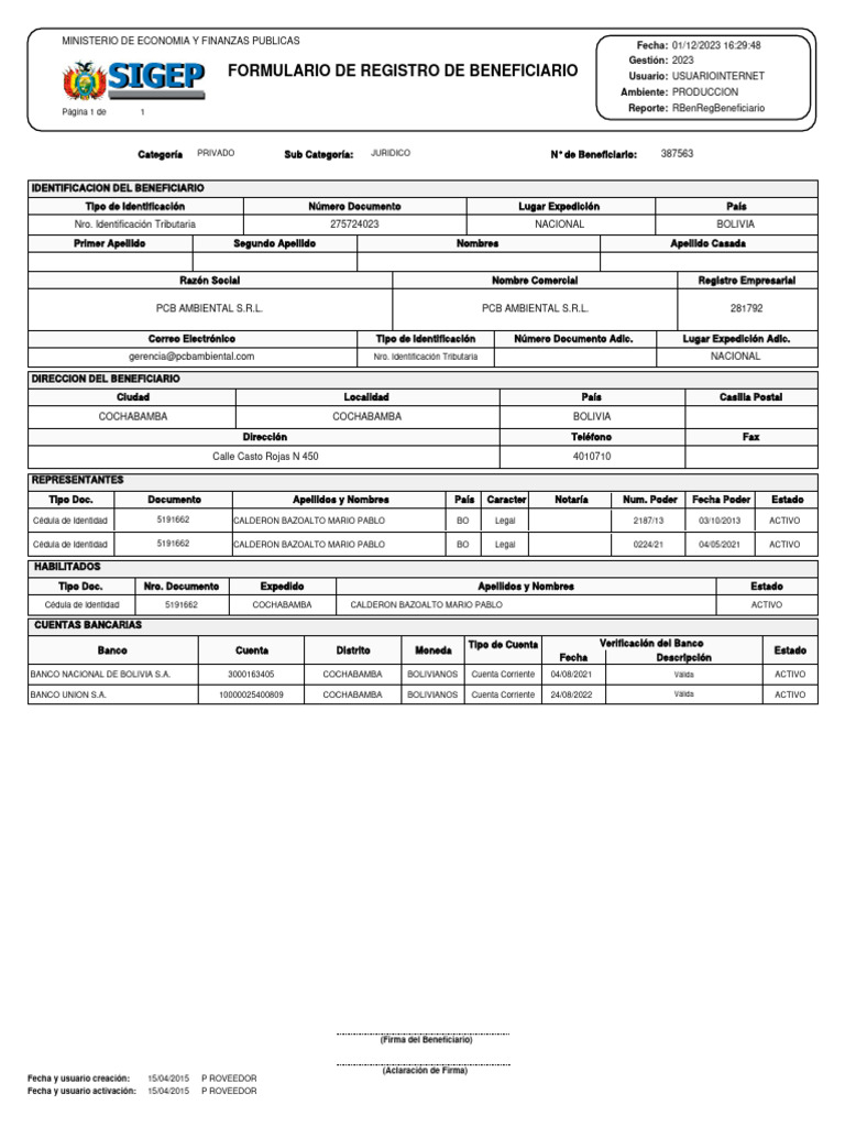 Certificado de Registro - Sigep | PDF