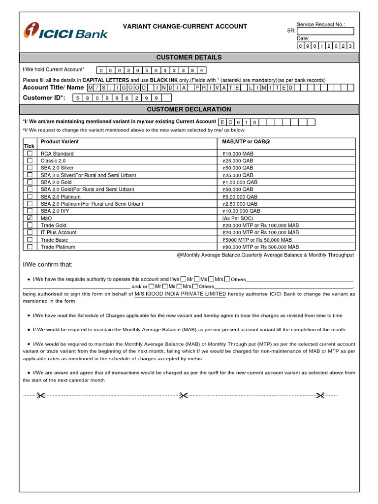 Current Account - Variant - Change - Form | PDF | Finance & Money ...