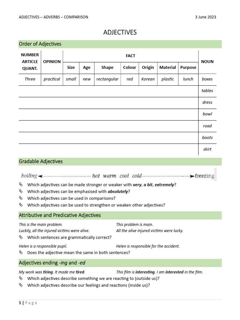 Adjectives, Adverbs, and Comparisons Guide | PDF