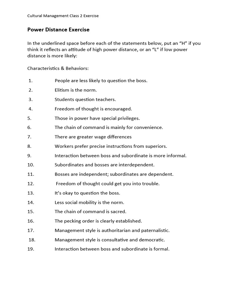 Power Distance Exercise | PDF