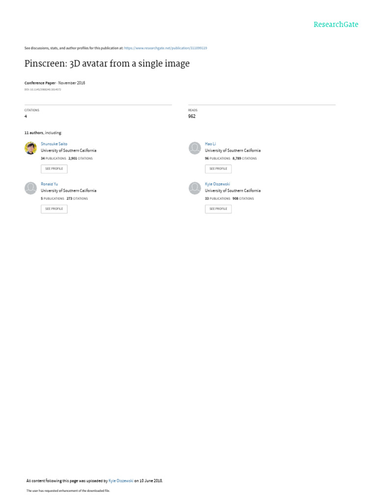 Pinscreen 3D Avatar From A Single Image | PDF | Computers