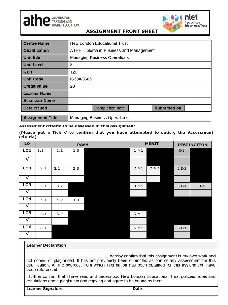 ATHE Level 3 Managing Business Operations (120) - Assignment Brief - Part 1 - IV'd | PDF ...