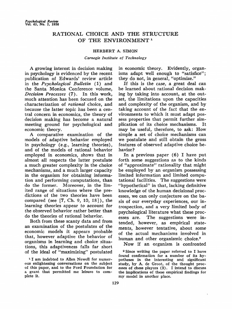 Simon (1956) | PDF | Science & Mathematics
