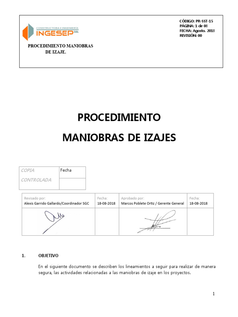PR-SST-15 - Procedimiento Maniobras de Izaje | PDF PR-SST-15 - Procedimiento Maniobras de Izaje | PDF