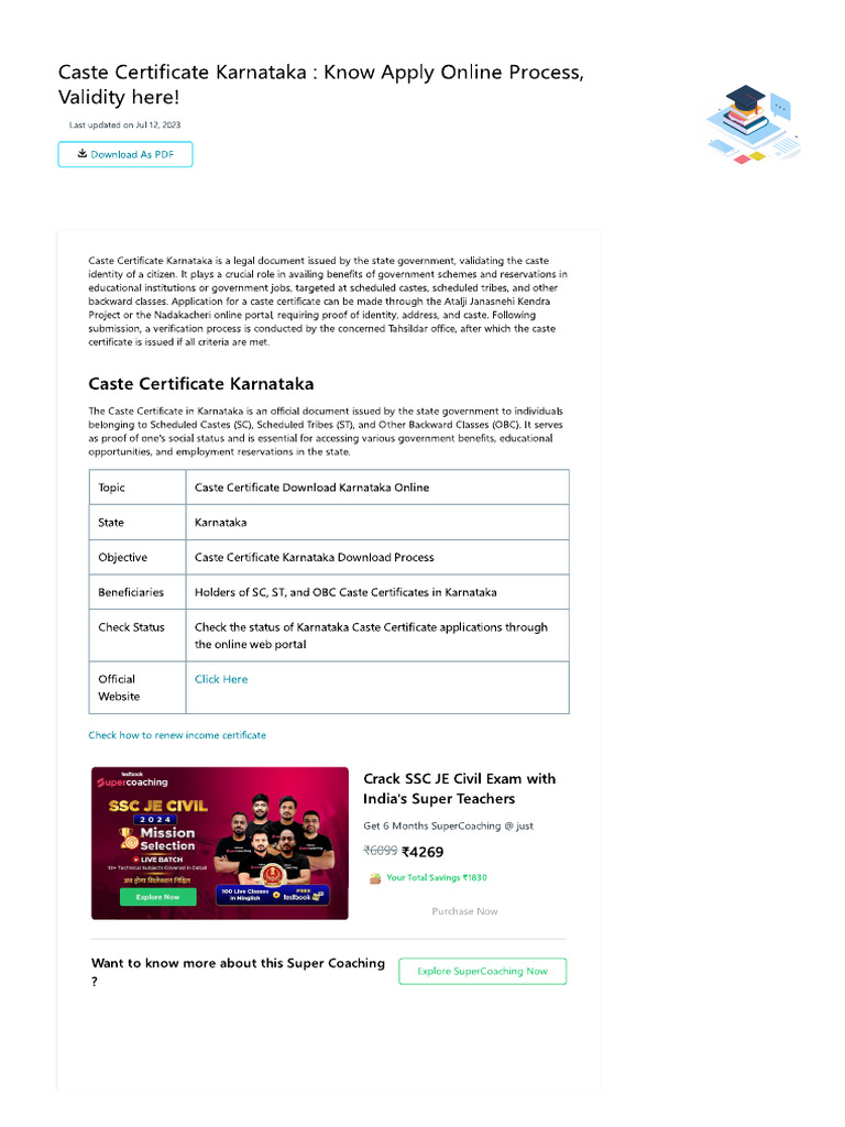 Karnataka OBC Certificate | PDF