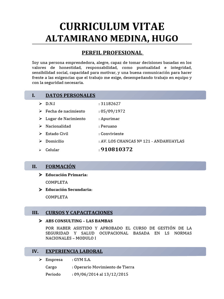 Currículum Vitae de Hugo Altamirano | PDF | Crecimiento personal y ...