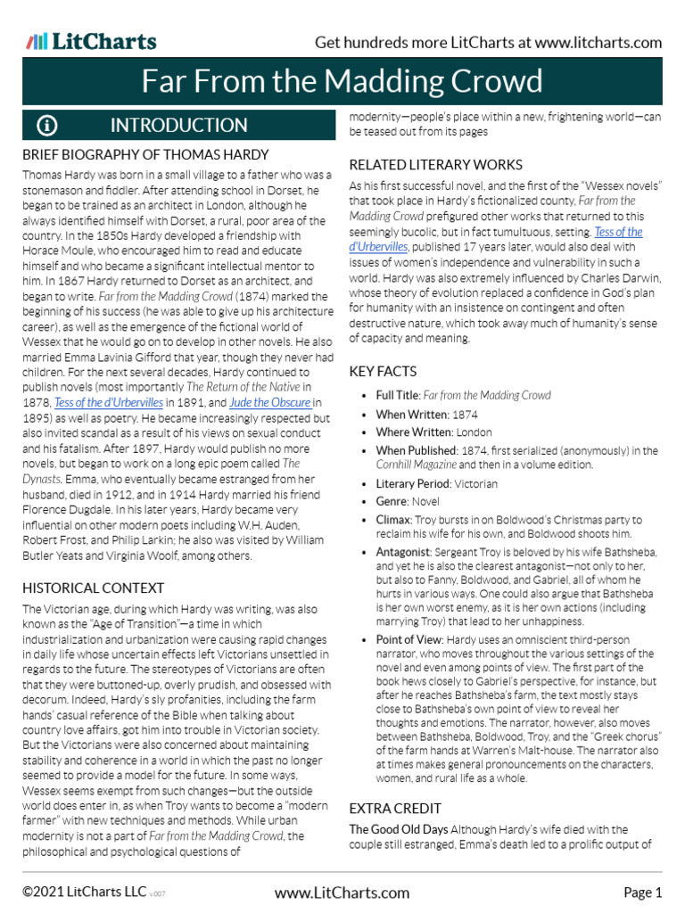 Far From The Madding Crowd LitChart | PDF | Thomas Hardy | Far From The ...